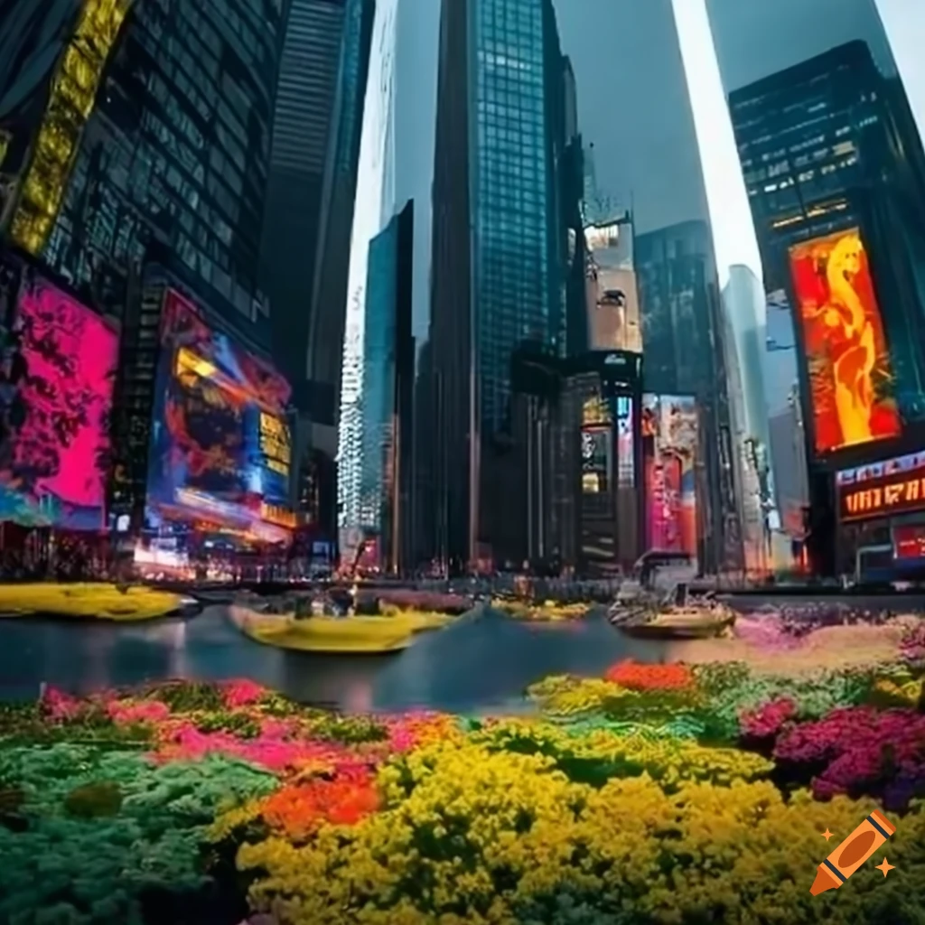 New york city times square transformed into a lush garden with flowers ...
