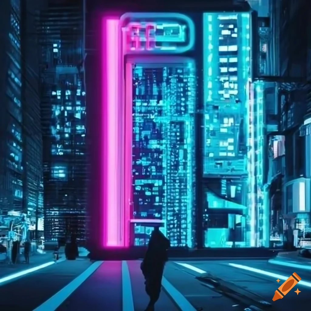 Futuristic advertising boards in a neon strobe light city on Craiyon