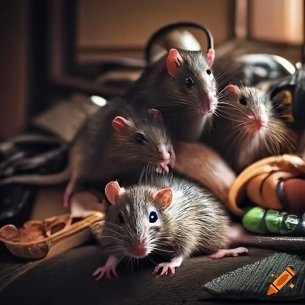 Piles of gathered household objects by rats on Craiyon