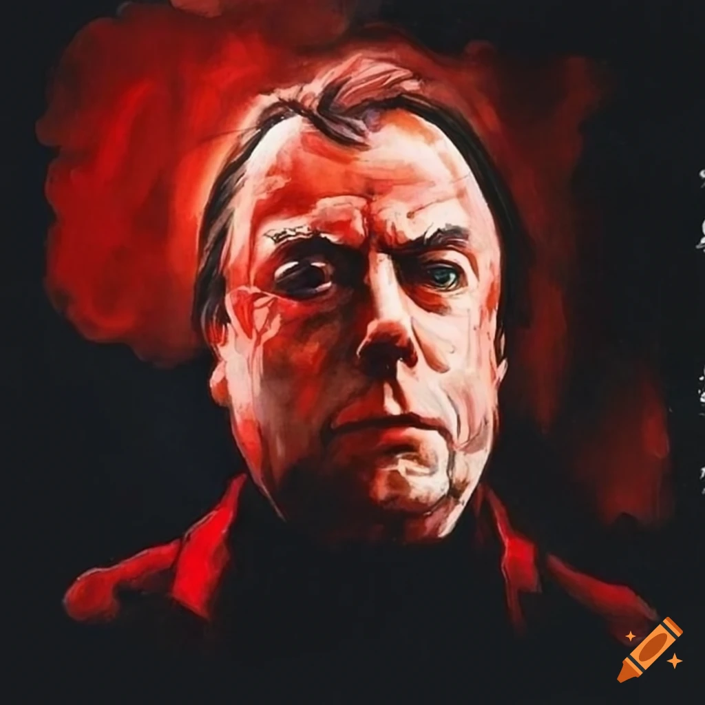 Stern portrait of christopher hitchens in red and black watercolor on ...