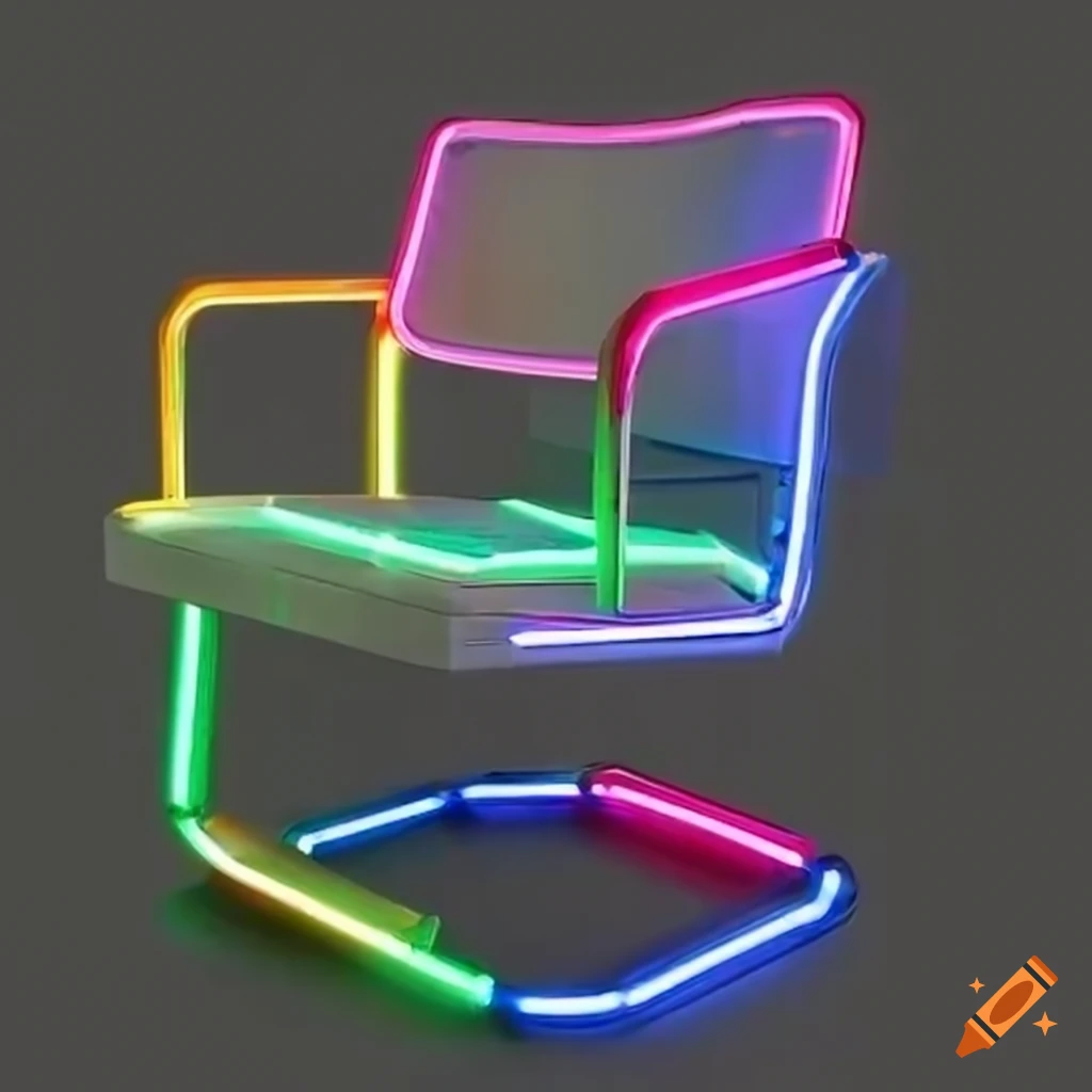 Futuristic geometric cantilever chair with neon LED lighting on Craiyon