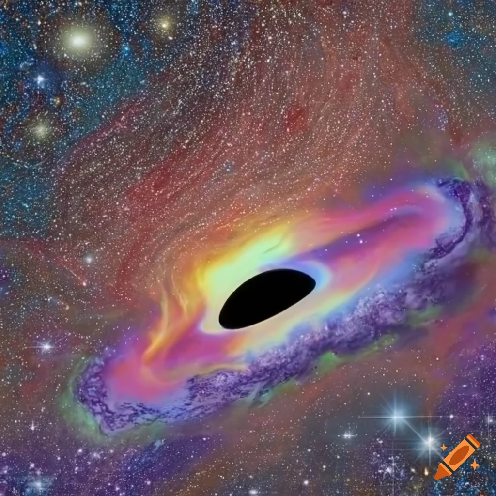 Mesmerizing cosmic realm with a black hole and shimmering stars on Craiyon