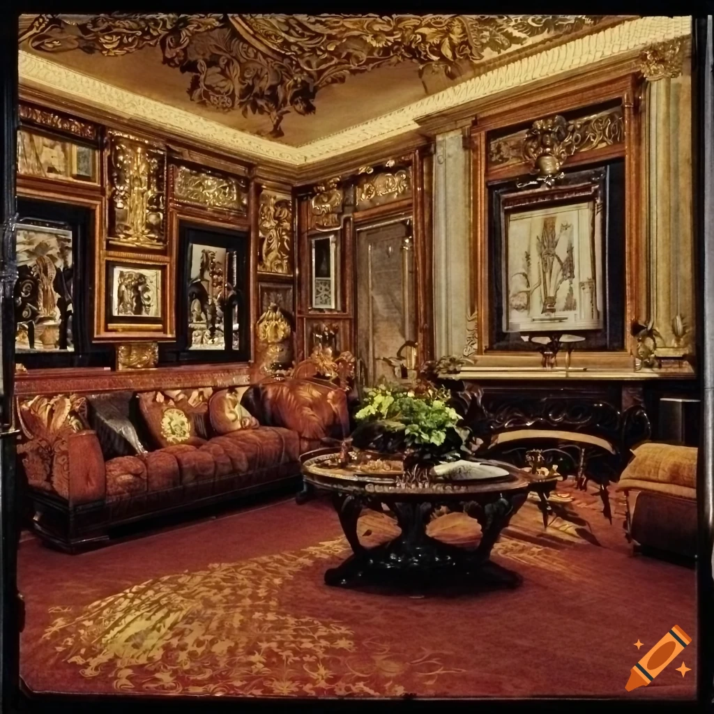 Luxurious vintage large lounge room on Craiyon