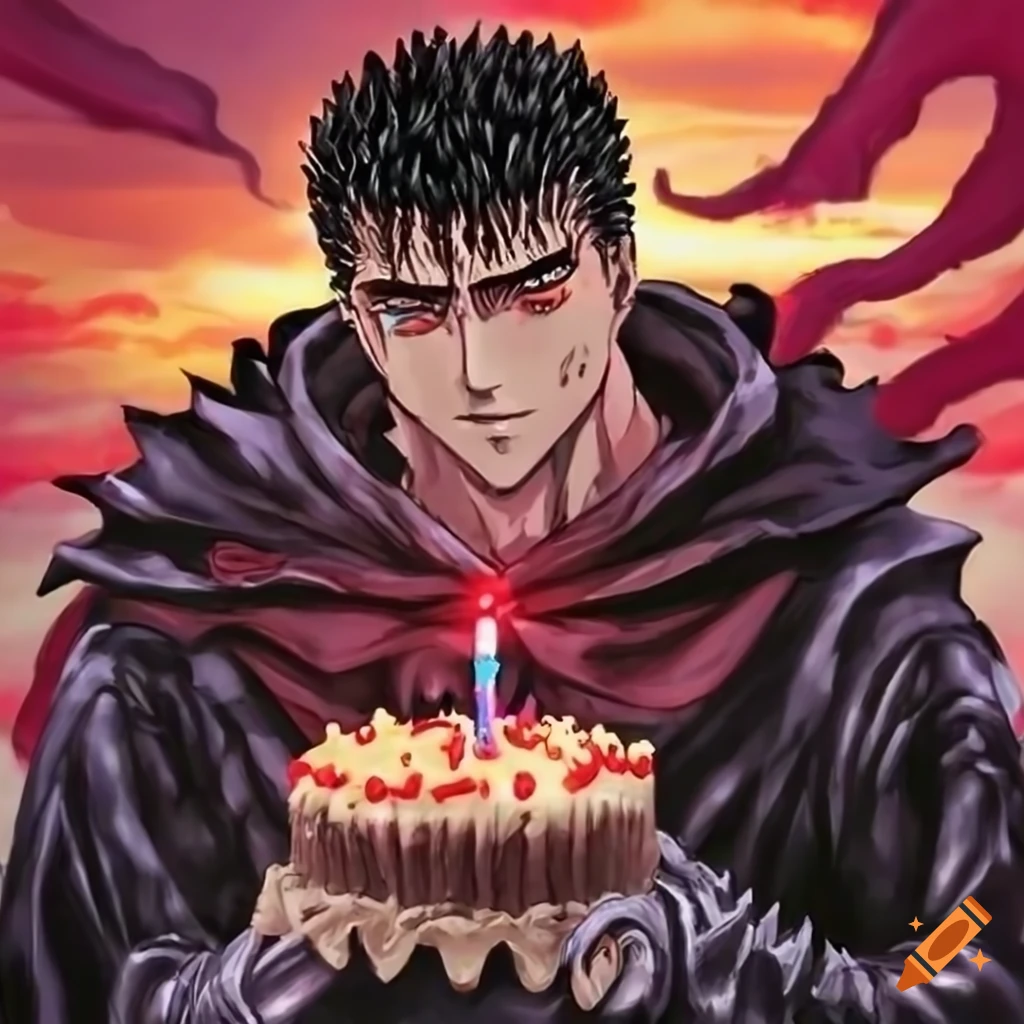 Guts from berserk with birthday cake on Craiyon