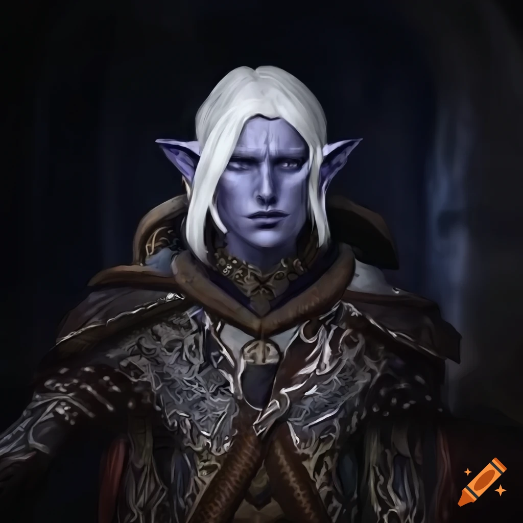 Young male drow elf wizard with feathery white hair on Craiyon