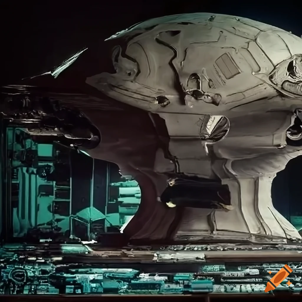 Surrealist aliens machines spaceship with unknown technology materials ...