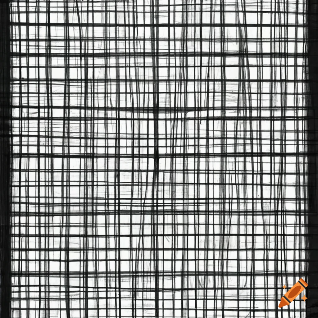 Black and white intersecting squares on graph paper on Craiyon