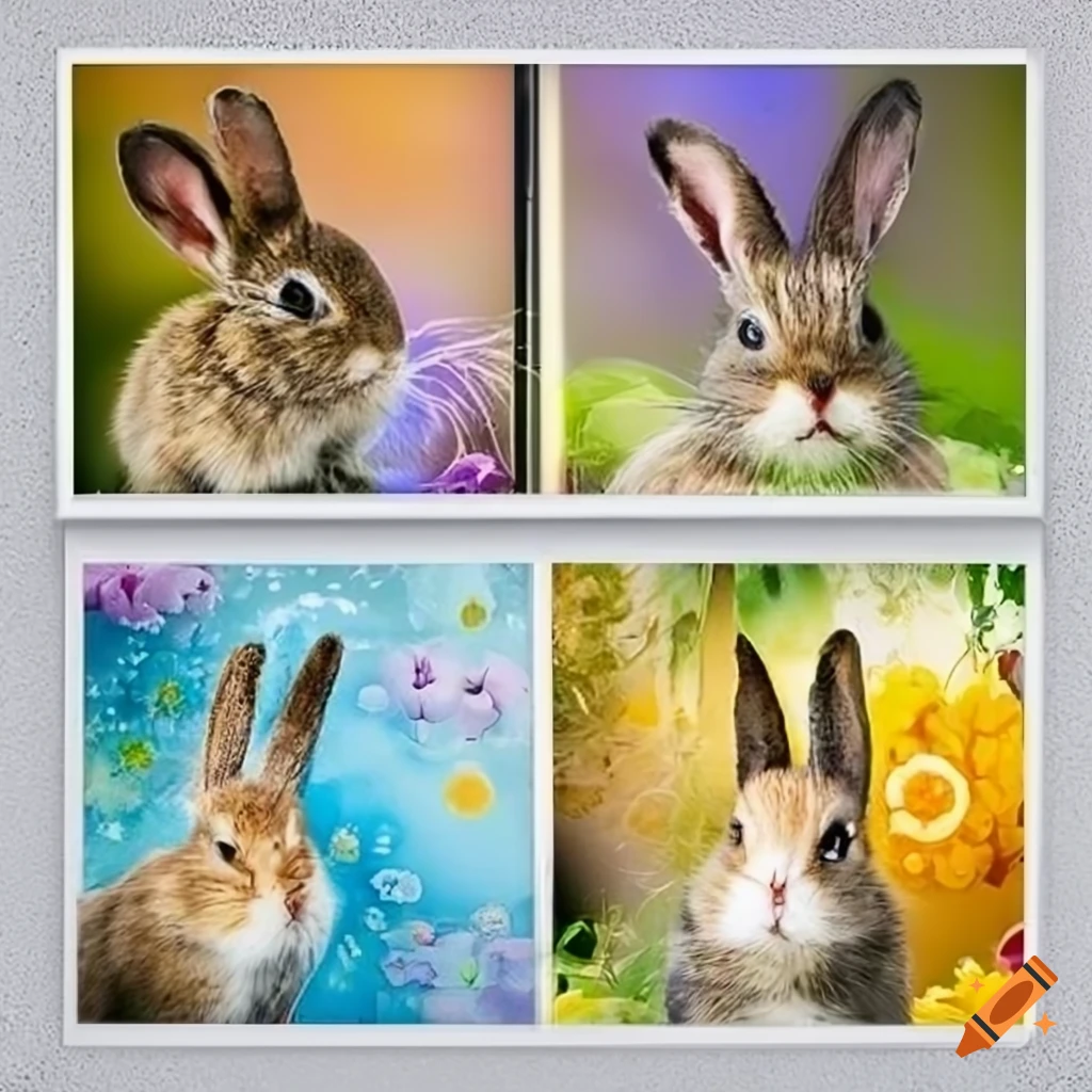 Collage of the four seasons with a cute bunny in each on Craiyon