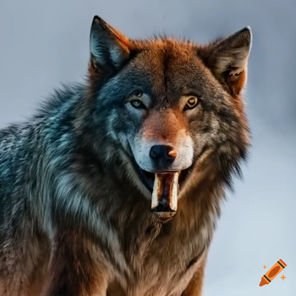 Hybrid cow-wolf with big sharp teeth on Craiyon