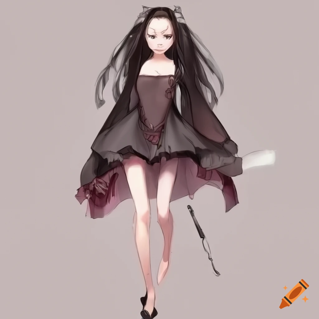 Elegant dress worn by a slender anime girl on Craiyon