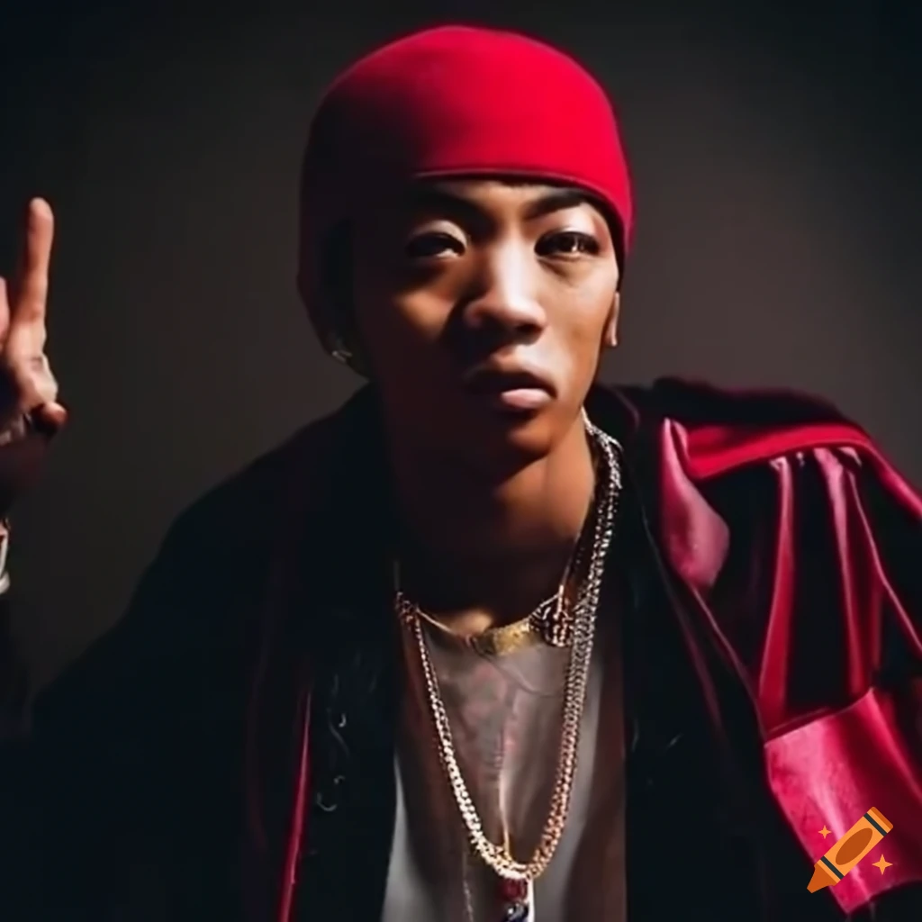 Young person in urban attire posing like a rapper on Craiyon