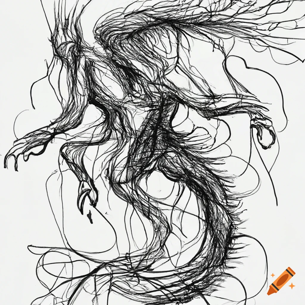 Mythical creature with electric body in pencil sketch on Craiyon