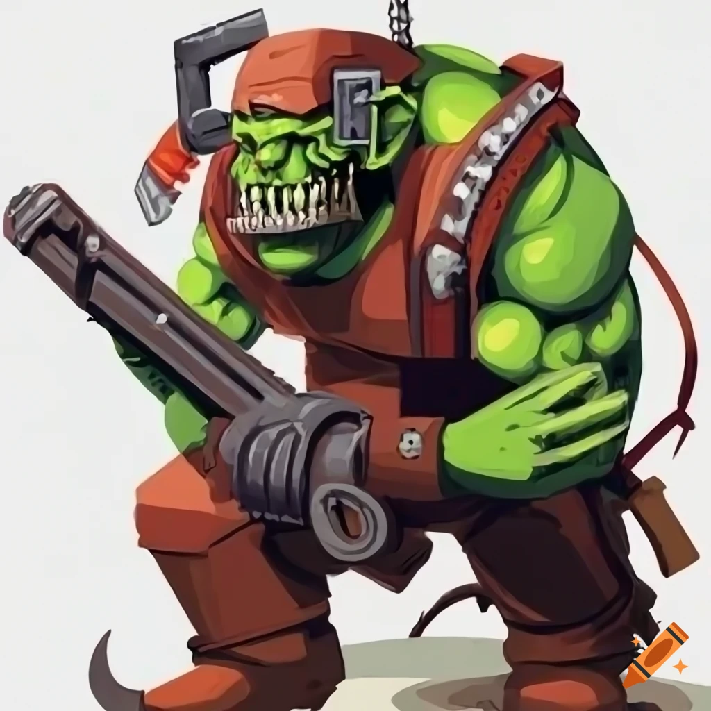 Ork mek with pipe wrench in vector art style on Craiyon