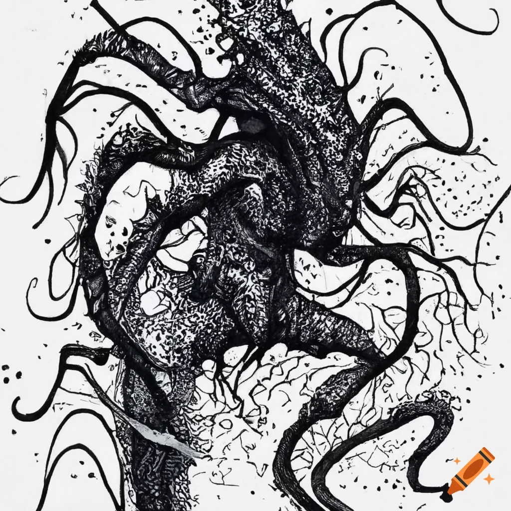 Hydralisk darkling pen and ink stipple drawing in black and white on ...