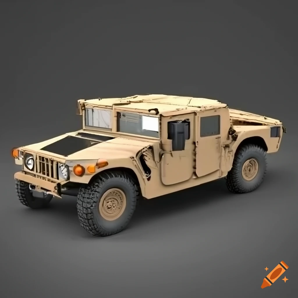 Hmmwv m1165a1 tan 4 door 3d shown from above on Craiyon