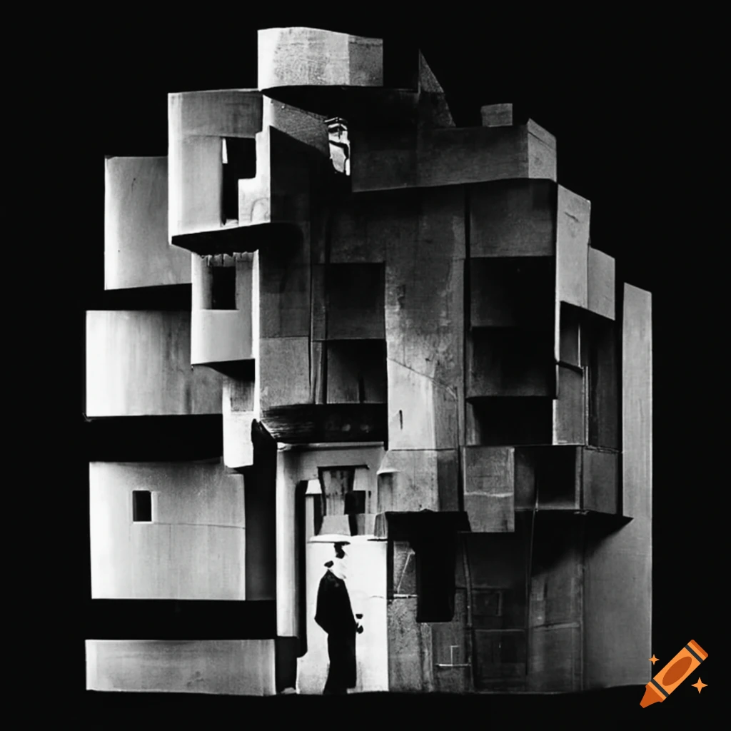 Abstract black and white art with elements of dada and brutalism on Craiyon