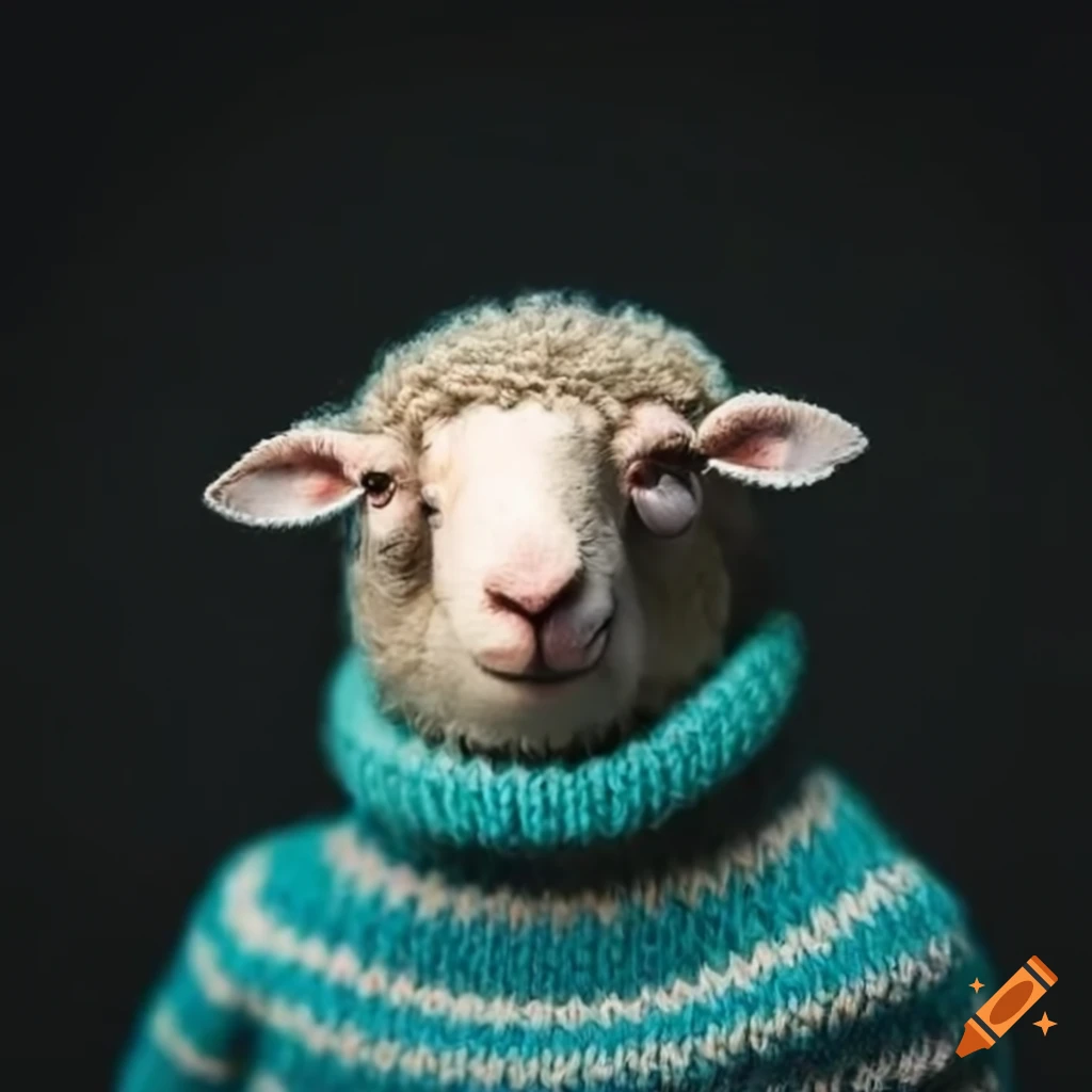 Sheep wearing a knitted sweater on Craiyon