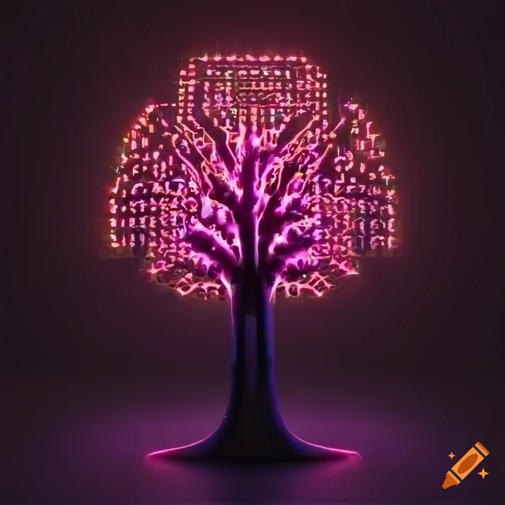 Digital matrix circuit tree glowing on Craiyon