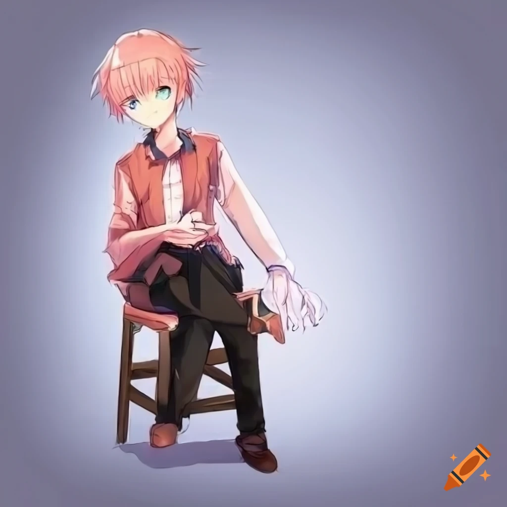 Anime boy sitting on chair on Craiyon