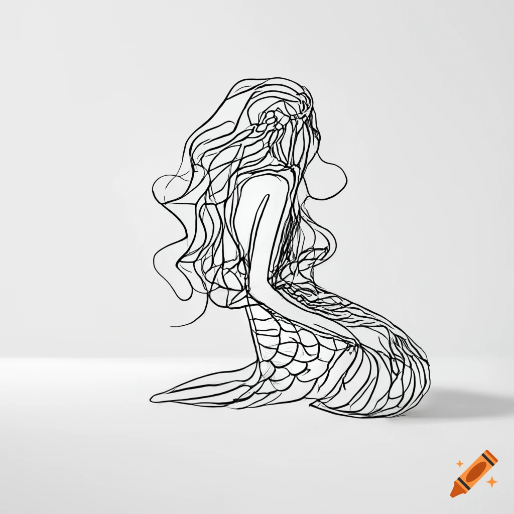 Continuous line drawing of a mermaid in minimalist style on Craiyon