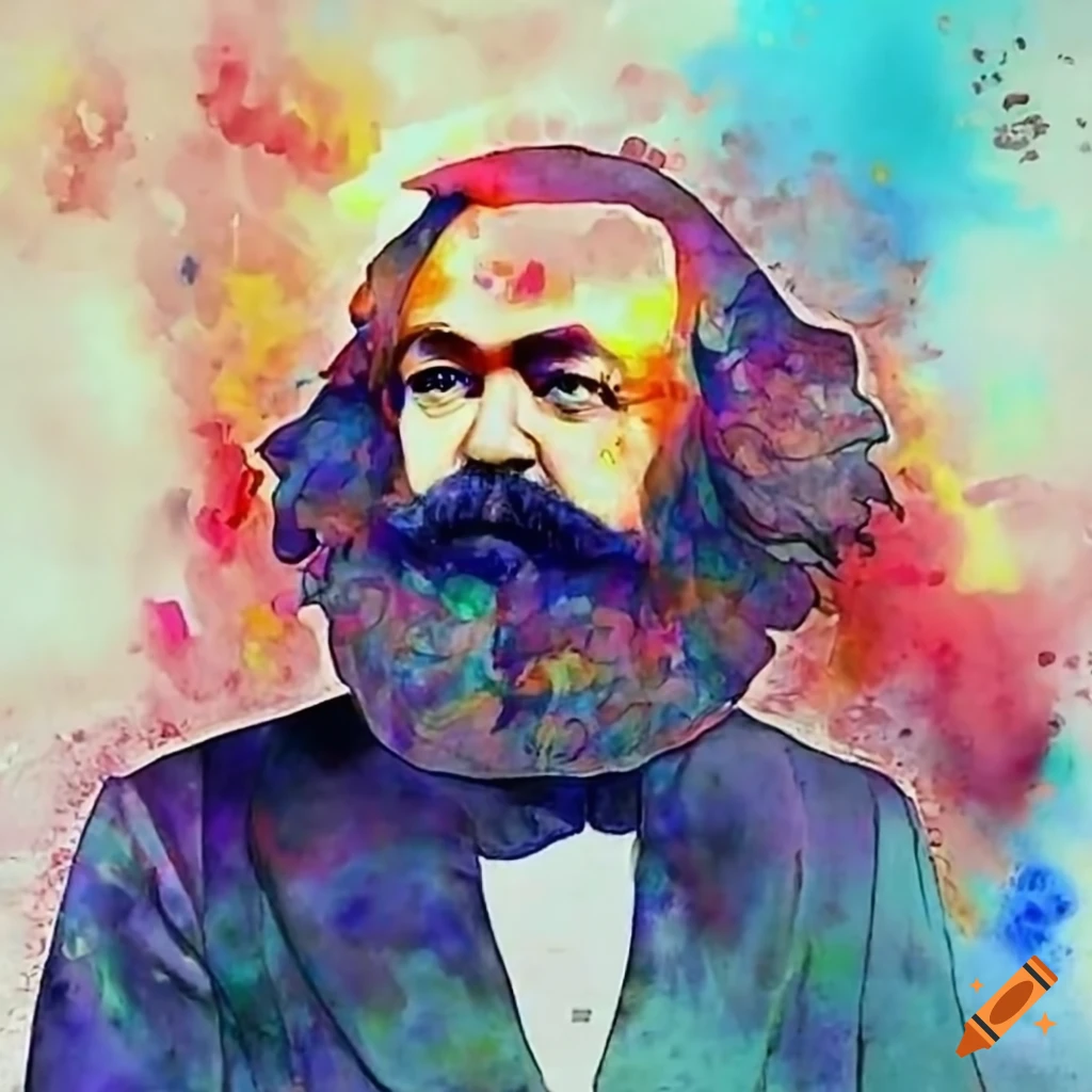 Conceptual artwork depicting karl marx's vision of an ideal society ...