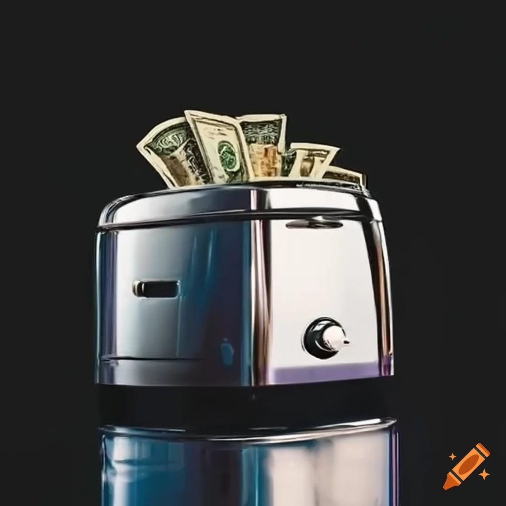 Chrome toaster with money coming out on Craiyon