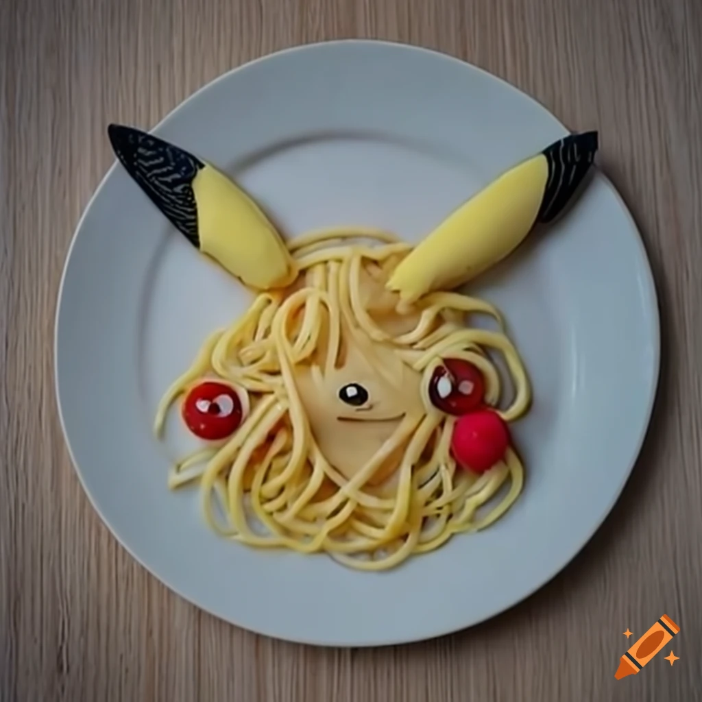 Creative dish featuring pikachu made out of spaghetti on Craiyon