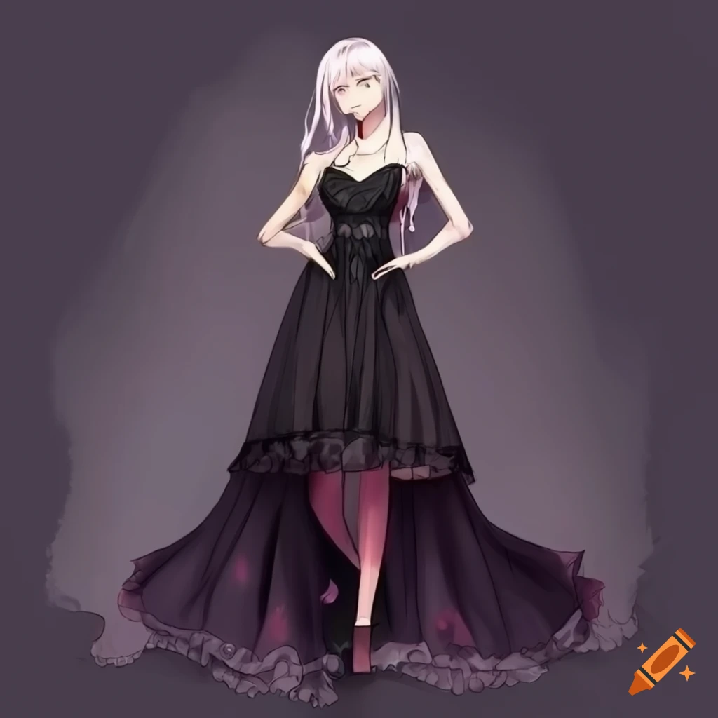 Elegant dress worn by a slender anime girl on Craiyon