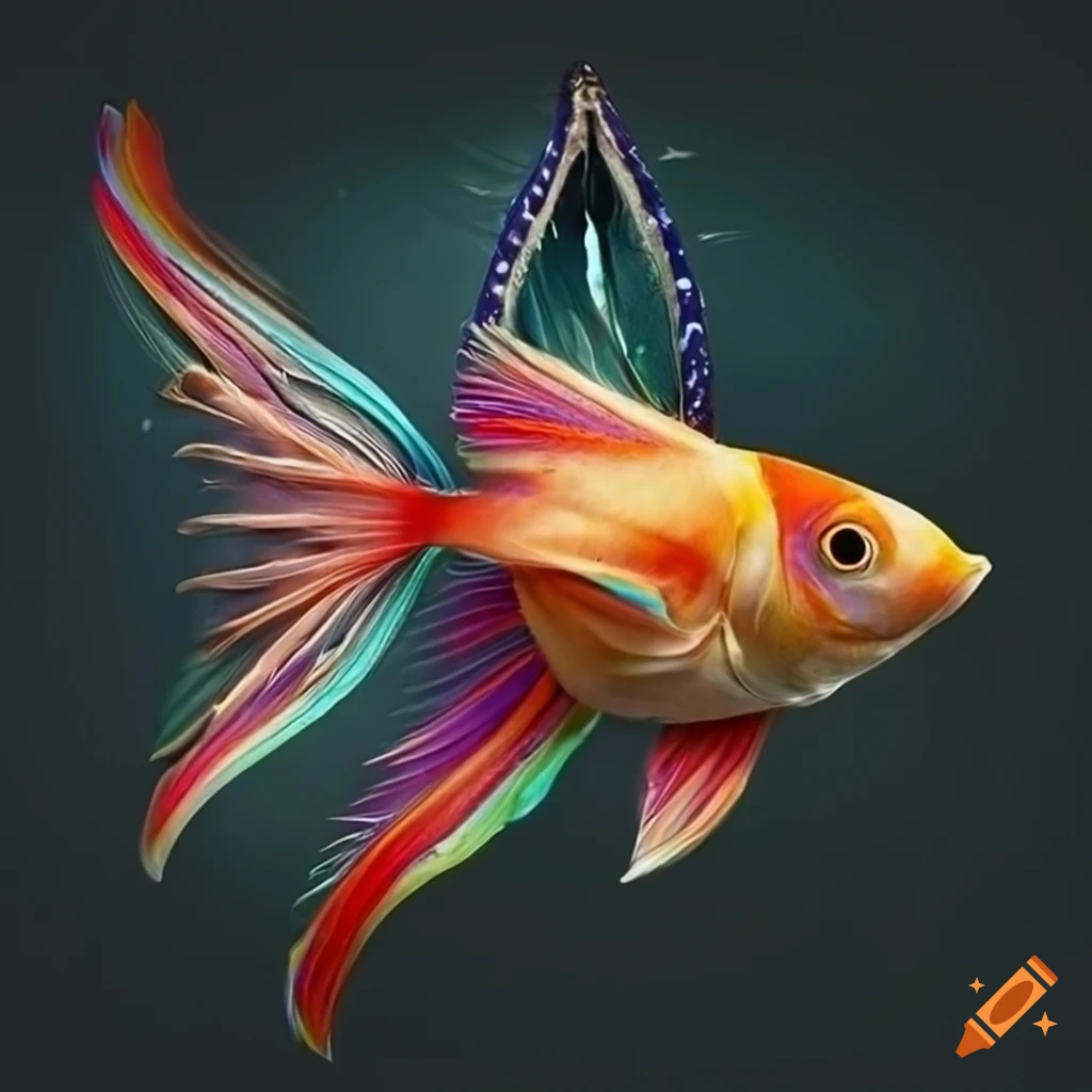 Fish with elaborate butterfly wings in a creative photo manipulation on ...