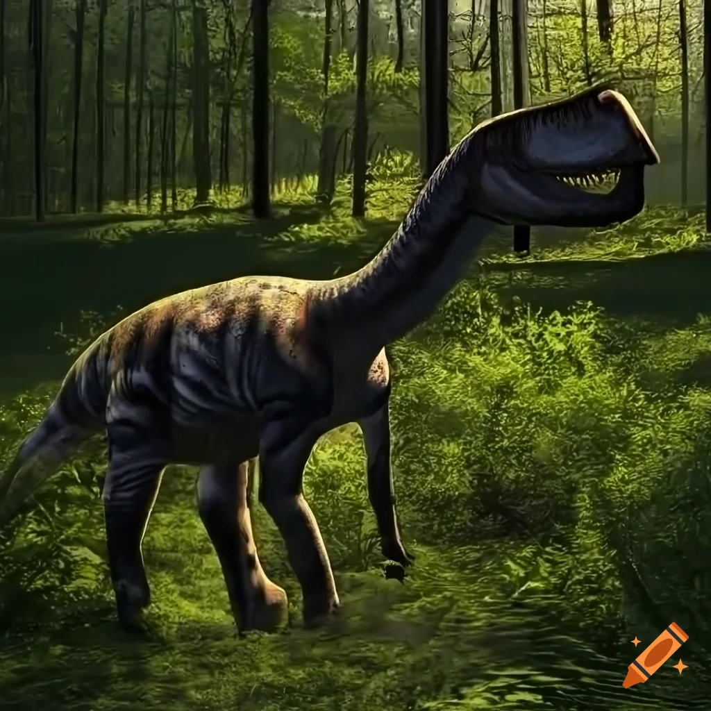 Colorful hadrosaurus dinosaur in a natural forest environment on Craiyon