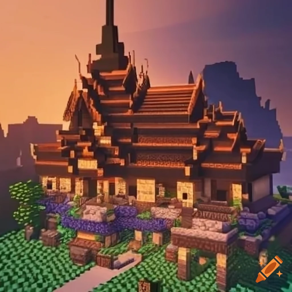 Minecraft village with intricate thai architecture and ambiance on Craiyon