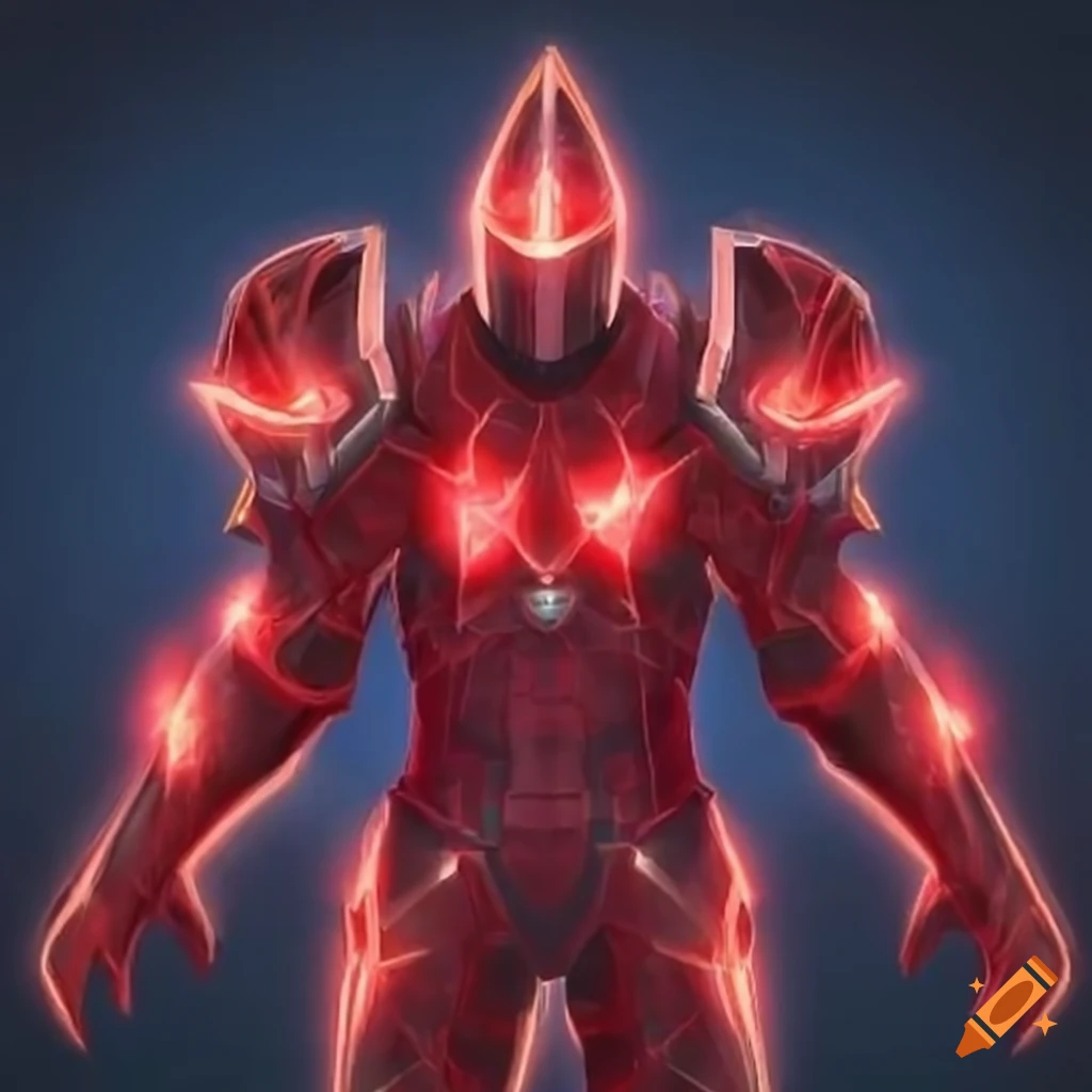 Red crystal armor with crackling electric energy on Craiyon