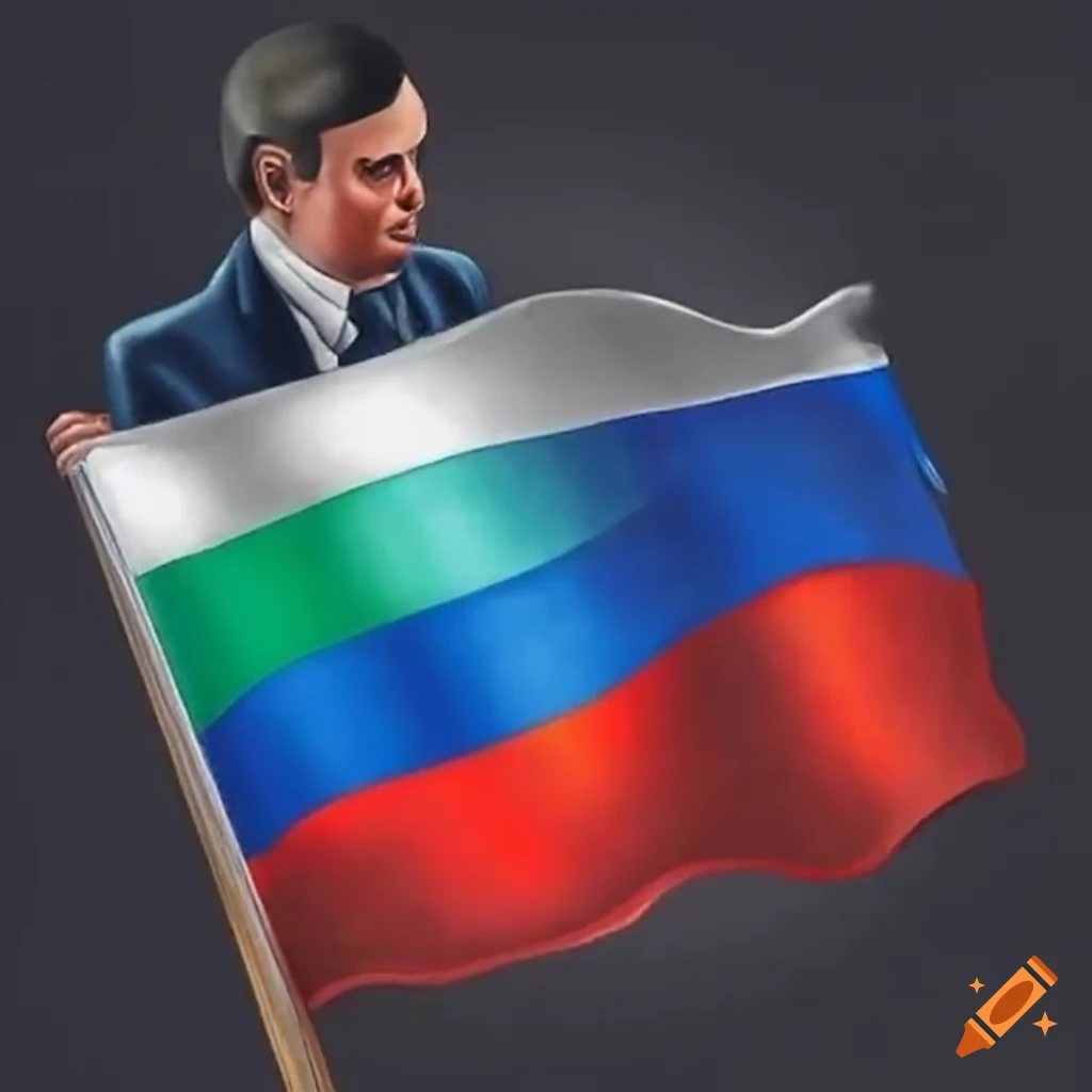 Politician holding russian and bulgarian flags on Craiyon