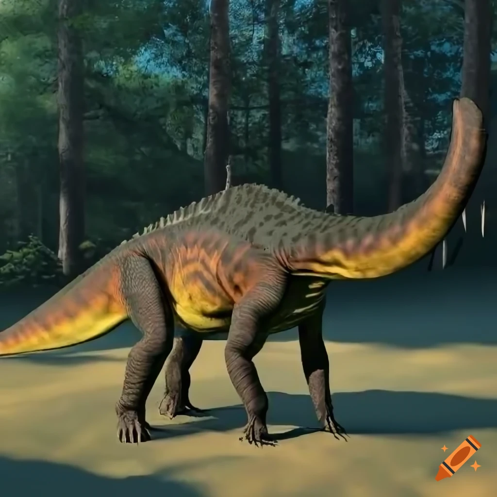 Colorful hadrosaurus dinosaur with intricate pattern in natural forest ...