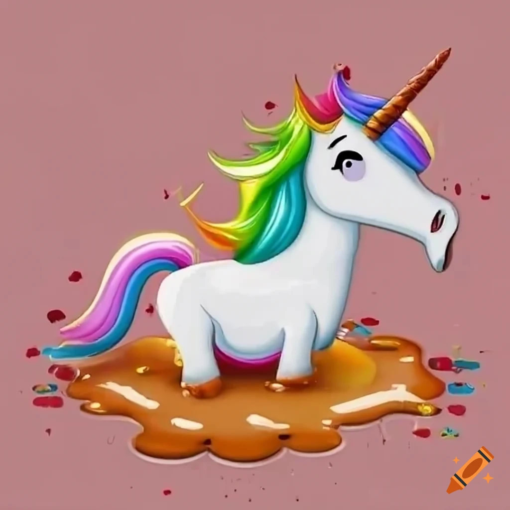 Colorful white unicorn in a deep sticky slimy honey puddle on Craiyon