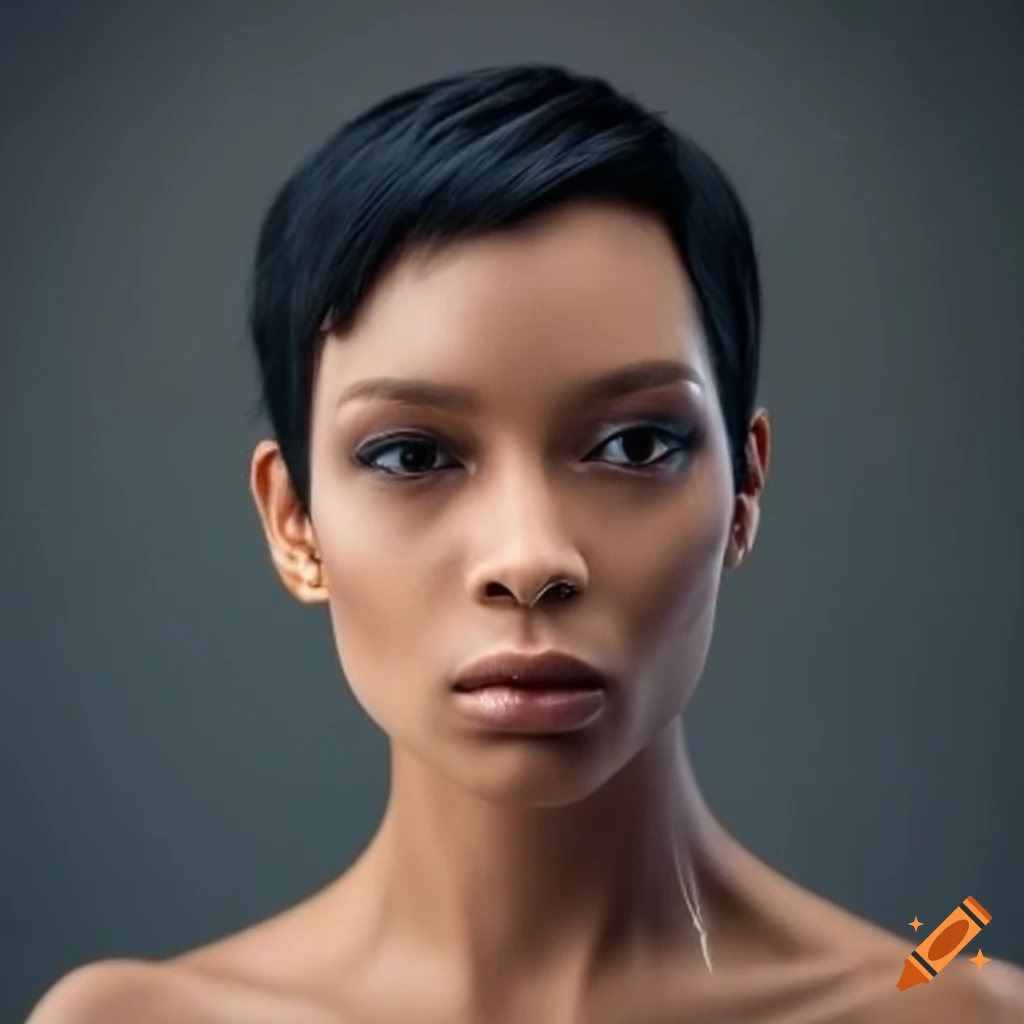 Brown Skinned Humanoid Alien Woman With Short Wavy Black Hair Wearing A