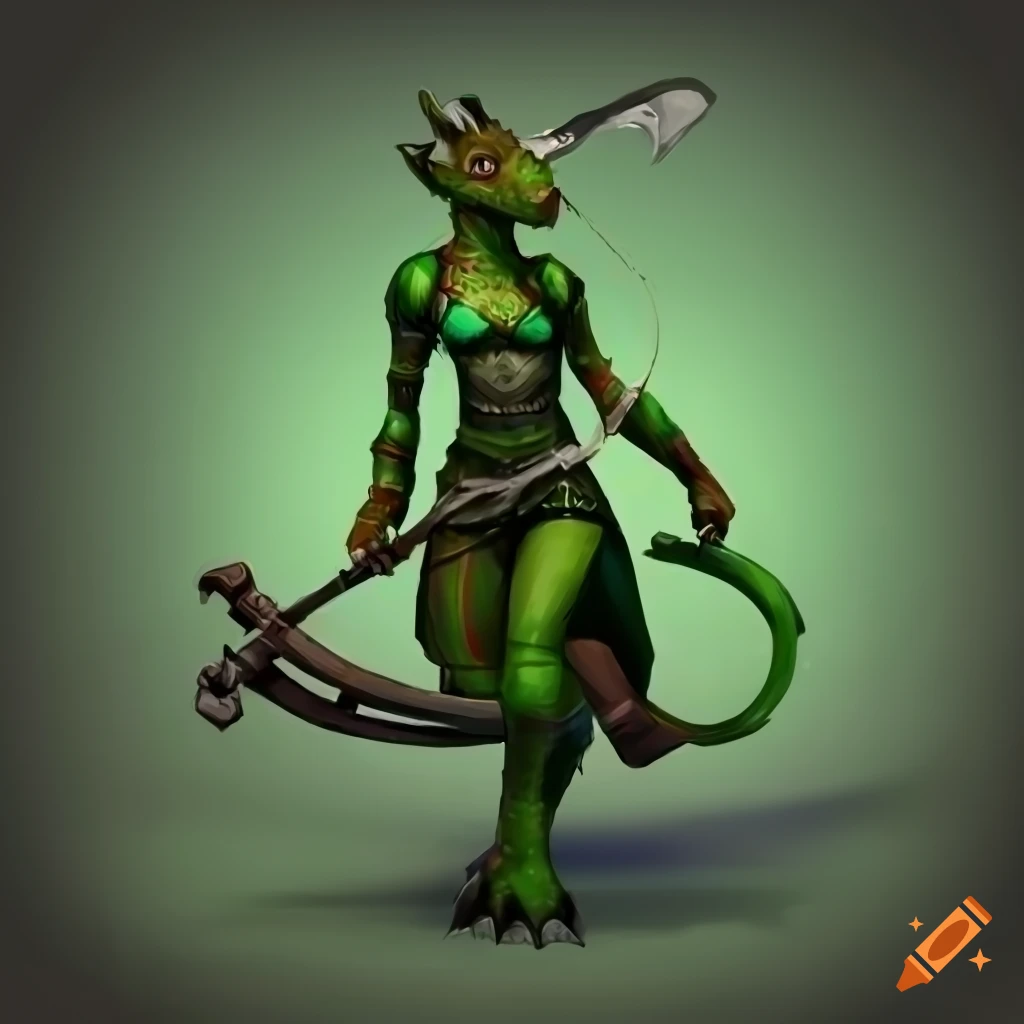 Green female kobold with crossbow on Craiyon