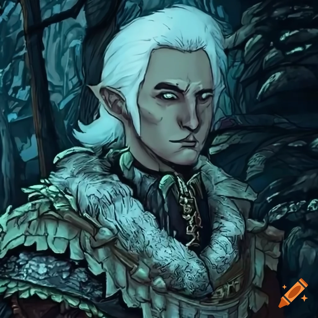 Eldrin Frostborn standing in the Frostwood with an otherworldly ...