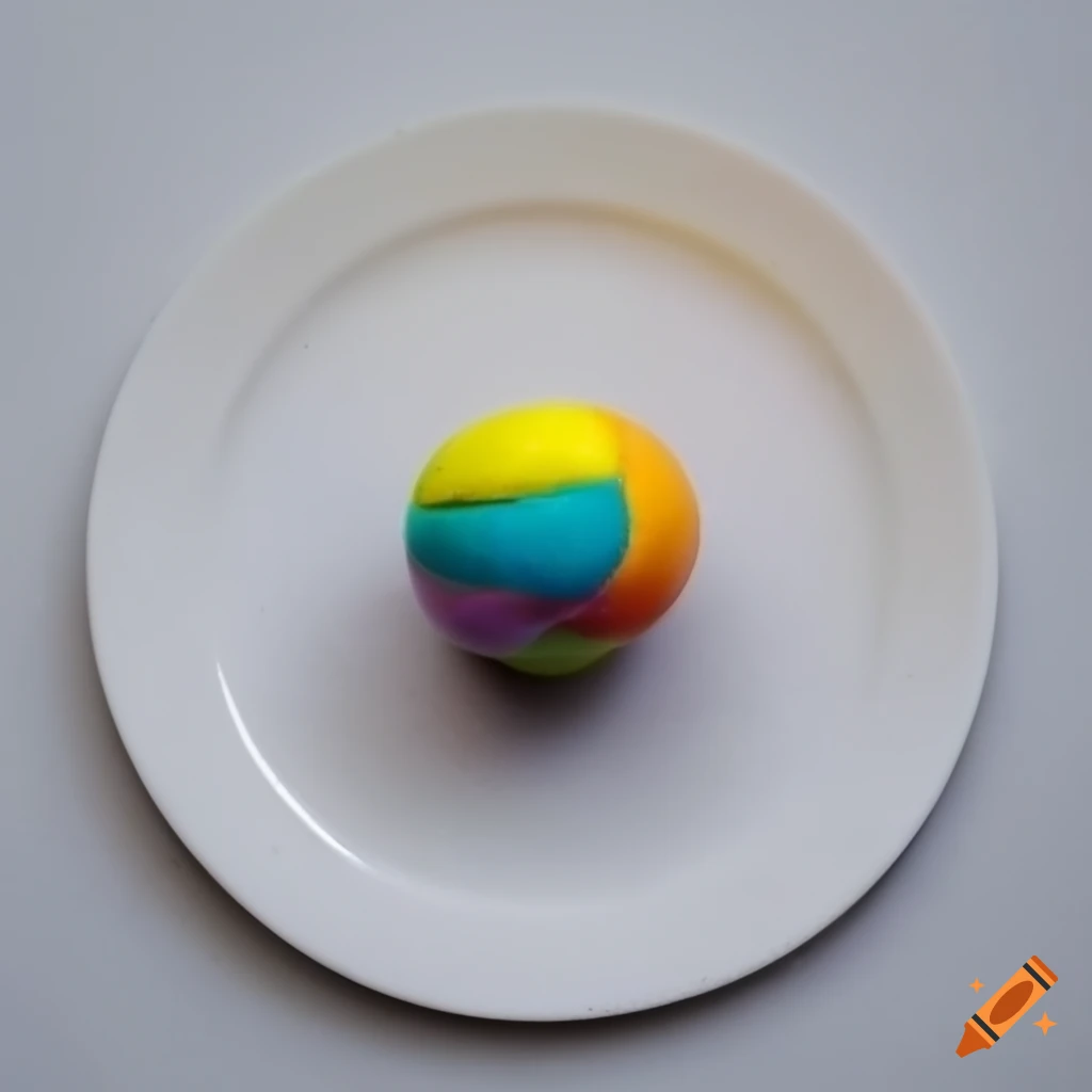 Colored ball of modeling clay on a white plate on Craiyon