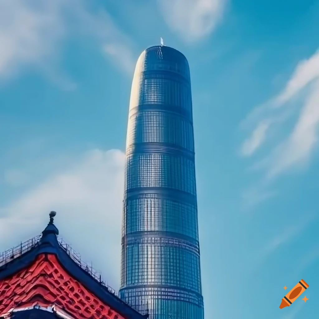 High round skyscraper with french flags on the roof in 4k realistic ...