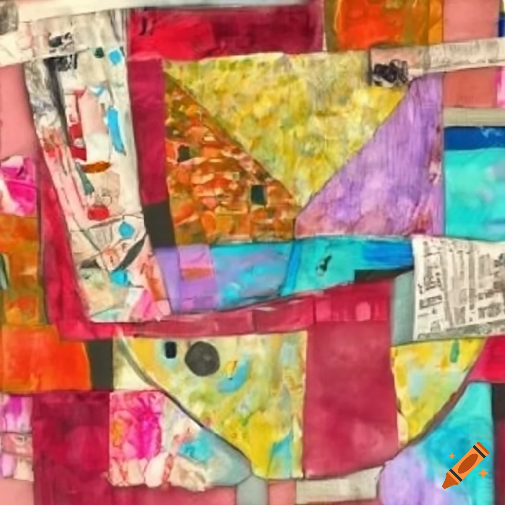 Abstract collage mixed media in sky blue tones on Craiyon