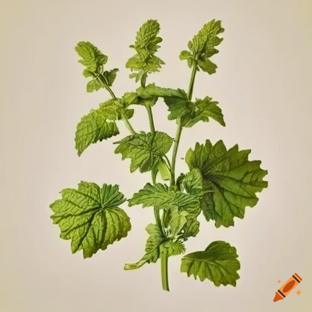 Vintage botanical artwork of pressed lemon balm plants on Craiyon