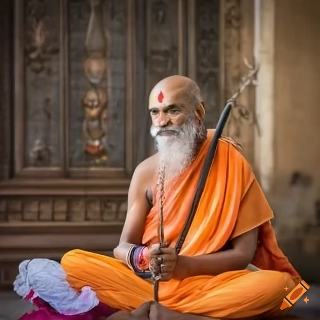 Hindu guru sharing knowledge with disciples on Craiyon