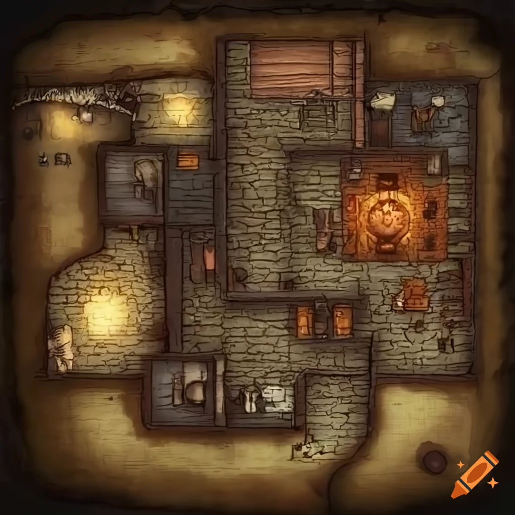 Top down rpg map of an inn for d&d on Craiyon