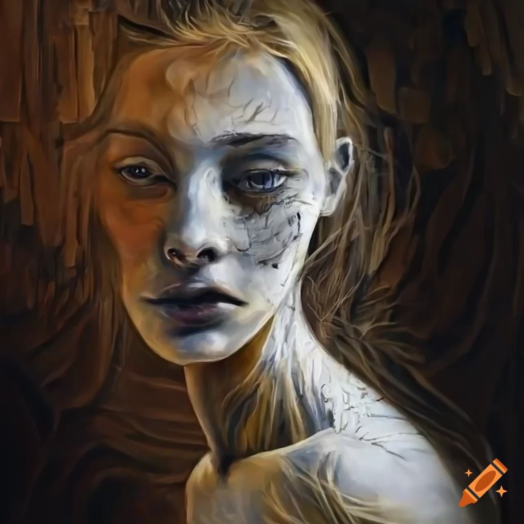 High resolution organic machine replicating pale white curvy humanoids in oil painting on Craiyon