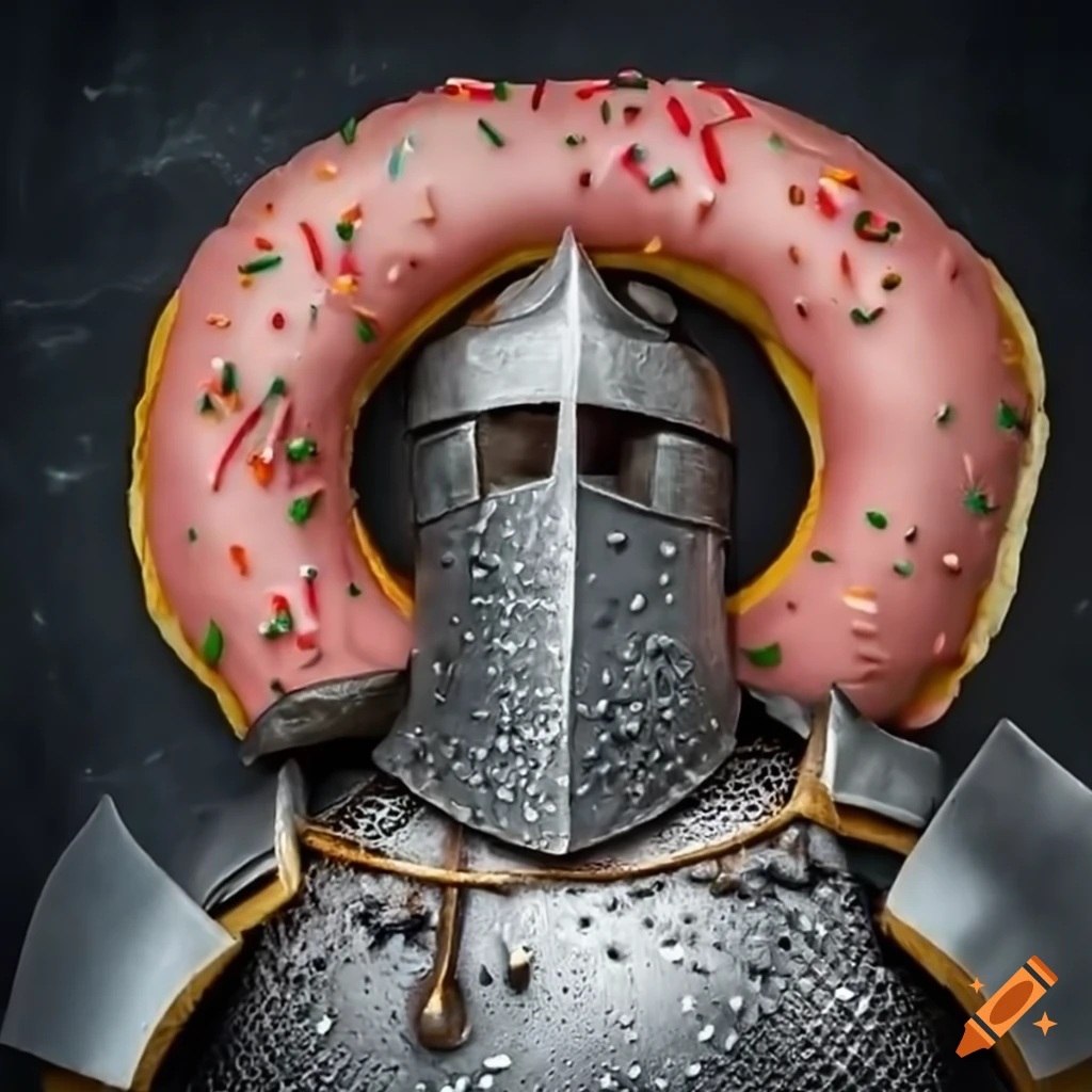 Knight with axe on giant donut on Craiyon