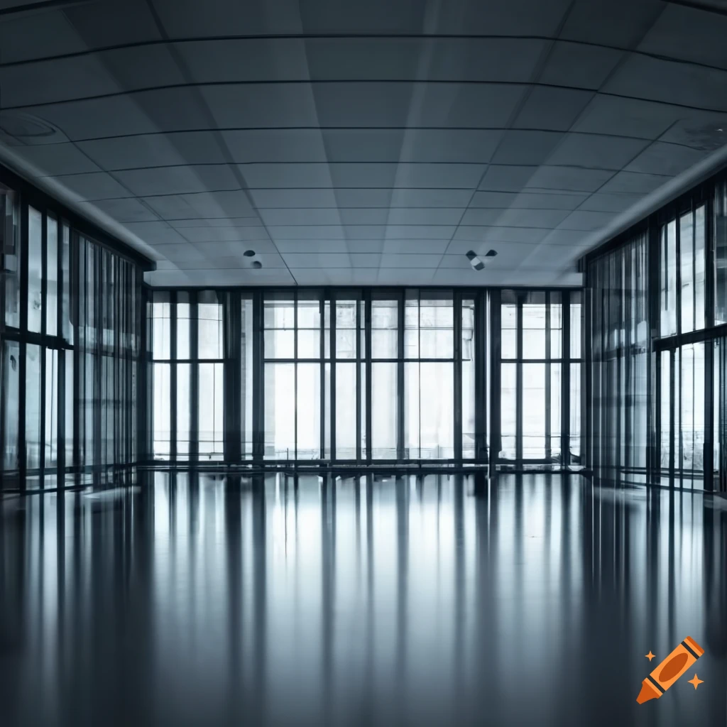 Empty office building with a huge empty room and realistic reflections ...