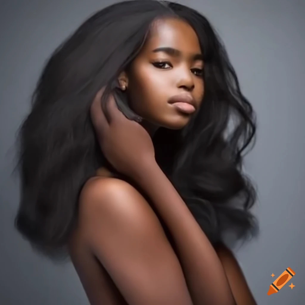 Beautiful Dark Skinned Girl With Long Wavy Hair On Craiyon