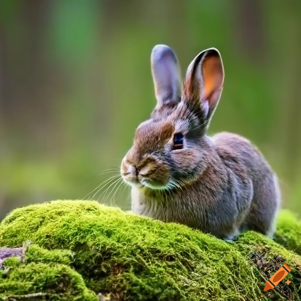 Rabbit sitting in a mossy forest on Craiyon