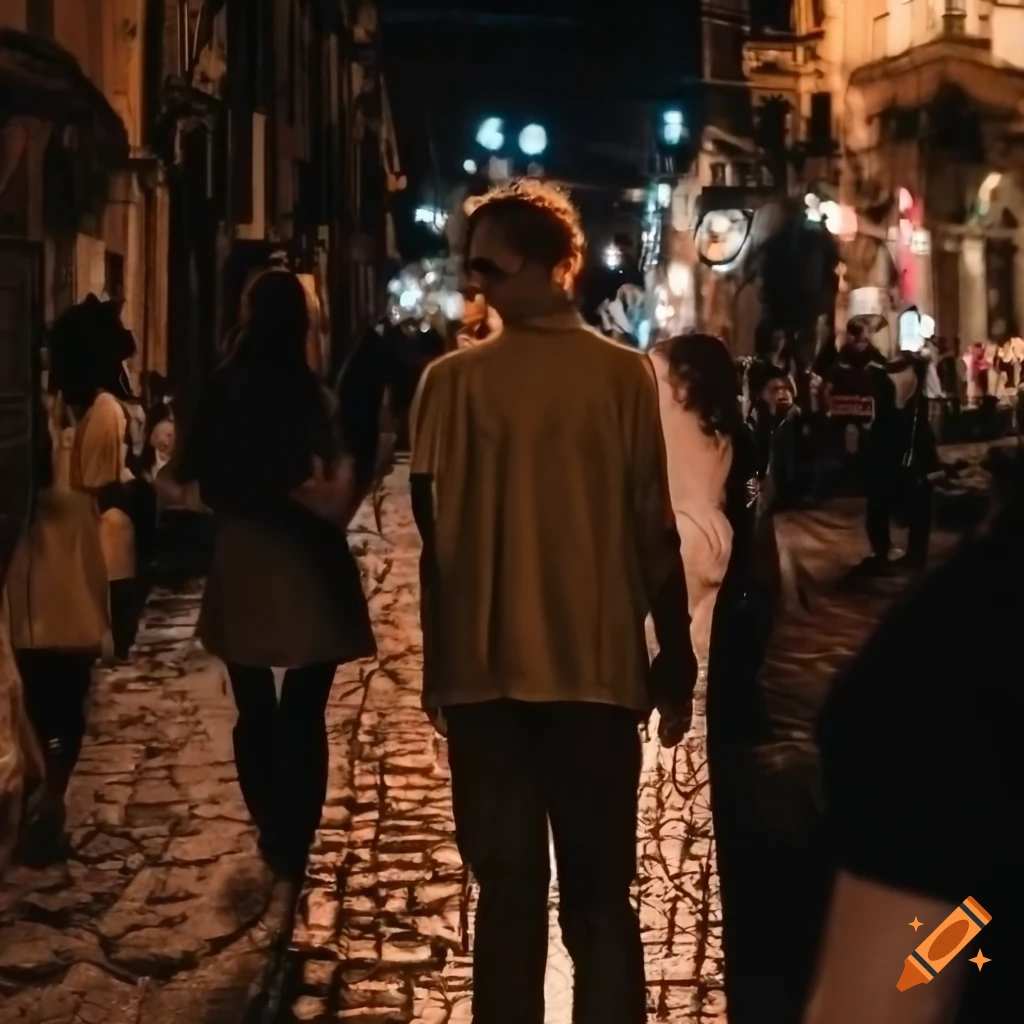 Man walking around palermo with friends and enjoying a drink on Craiyon